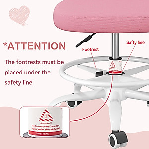 Nebuaegis Kids Desk Chair with Footrest, Swivel Height Adjustable Child Study Chair, Mesh Fabric Upholstered Office Chair with Wheels, Task Student Chair for Boy Girl in Bedroom Reading Room,Pink