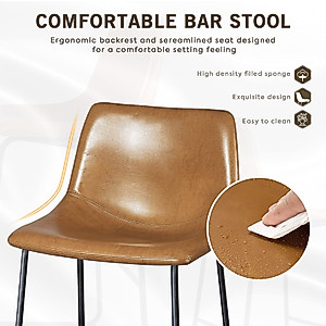 LEMBERI 30 inch Bar Stools Set of 2, Modern Bar Height Barstools, Faux Leather Stool with Back and Metal Leg, Armless Tall Bar Dining Chairs for Pub Counter Kitchen (Whisky, 2pcs 30")