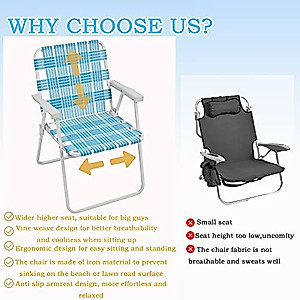 #WEJOY Lightweight Folding Webbed Beach Chairs for Adults Lawn Chair Webbing High Beach Chair Backpacking Portable Outdoor Chairs with Shoulder Strap for Camping, Patio Garden Concert Sand, Blue/Grey