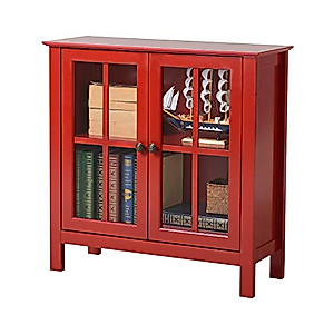 American Furniture Classics OS Home and Office Accent and Display Cabine Glass Door Cabinet, Red Paint