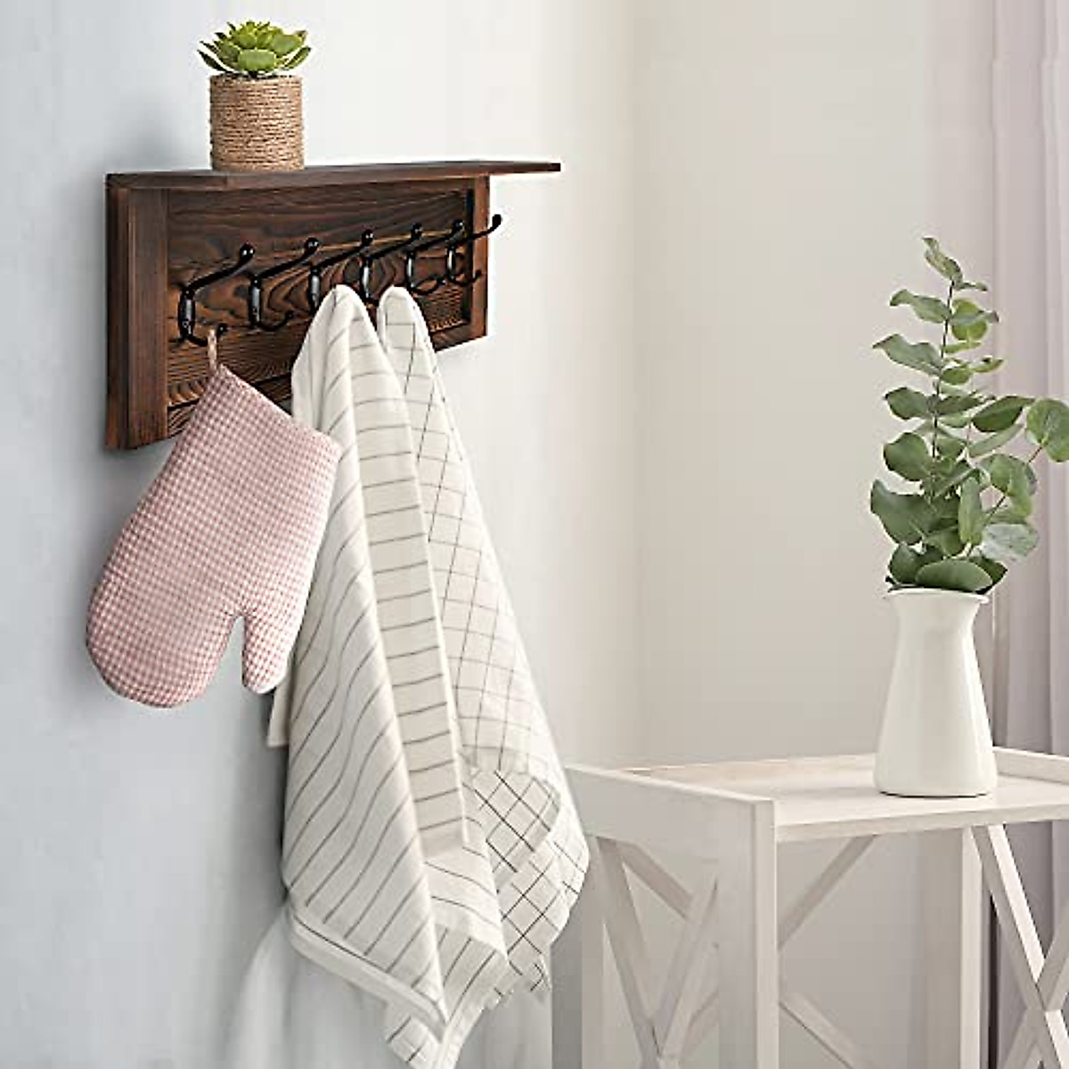 KIBAGA Decorative Coat Rack for Wall Mount - Large Hanger with Shelf and 6 Hooks to Simplify Your Home