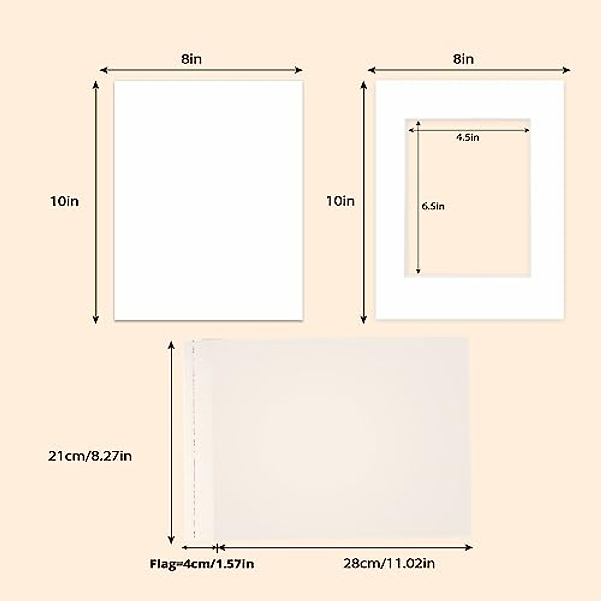 Acid Free 16 Pack 8 x 10 White Pre-Cut Picture Mat Board Show Kit for 5 x 7 Photos,Artworks,Prints,Includes 16Pcs Core Bevel Cut Matts & 16 Pcs Backing Board &16Pcs Clear Bags