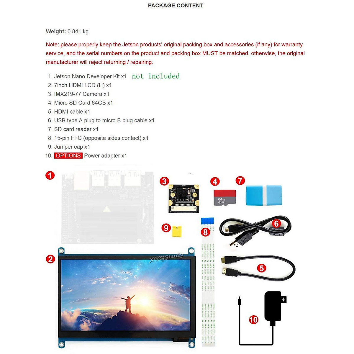 Jetson Nano Developer Accessories Kit for Small Powerful Computer AI Development Board with 7 inch IPS Touch HDMI Screen LCD Display Micro Card 64GB Camera Module @XYGStudy (AcceC)