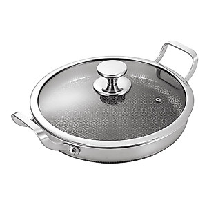 CiCixixi Nonstick Skillet with Lid Pan,13.38 Inch Stainless Steel Pan,for Gas Electric Induction Ceramic Stoves and Oven Resistant,316 stainless steel (13.38-Inch)