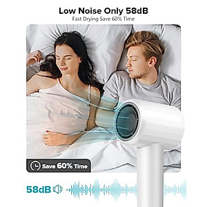 Fentgo High Speed Ionic Hair Dryer with Diffuser, Professonal Blow Dryer 110,000 RPM Brushless Motor for Fast Drying, 1500W 4Temps /2Speeds, Thermo-Control Hairdryer for Women Home Travel (White)