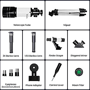 Merkmak Telescopes for Adults Astronomy, Telescope 70mm Aperture 300mm AZ Mount Refractor Telescope for Kids Beginners (15X-150X) - Telescope with Adjustable Tripod, Phone Adapter and Backpack