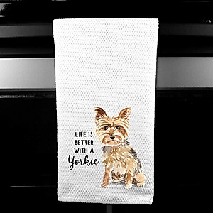Watercolor Life is Better with a Yorkie, Yorkshire terrier Microfiber Kitchen Tea Bar Towel Gift for Animal Dog Lover