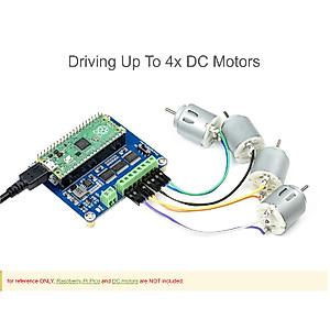 waveshare DC Motor Driver Module for Raspberry Pi Pico, Driving up to 4X DC Motors, Onboard PCA9685 PWM Driver, TB6612FNG Dual H Bridge Motor Driver and 5V Regulator, Suitable for 2WD or 4WD Driving