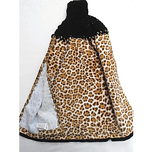 TAKE A WALK ON THE WILD SIDE Embroidered - CHEETAH PRINT - DOUBLE THICK FULL SIZE CROCHET TOP HANGING KITCHEN TOWEL