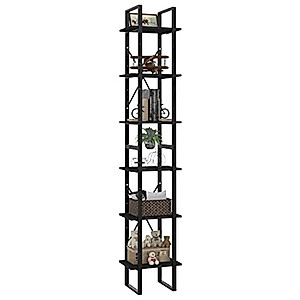 QZZCED 6-Tier Book Cabinet,Corner Bookshelf,Narrow Bookcase,Living Room Bookshelf,Office Bookshelf,for Living Room, Bedroom, Study, Hallway, Black 15.7"x11.8"x82.7" Chipboard