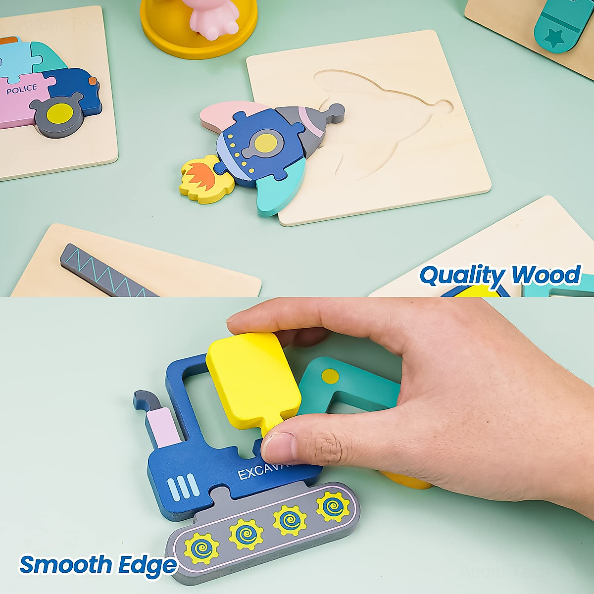 NiToy Wooden Jigsaw Puzzles for Kids, 5 Pack Vehicle Shapes Montessori Building Block Puzzle Toys for 3+ Years Old Boys and Girls Preschool STEM Early Learning Educational Games Gift for 36 Months+