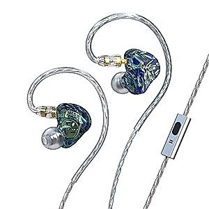 OXYPLAY HiFi Sports Earbuds Headphones with MMCX Connections, Dolp AS10 Hybrid Drivers IEM Earphones for Musicians with Oxyen-Free Cord Blue with Microphone Built in