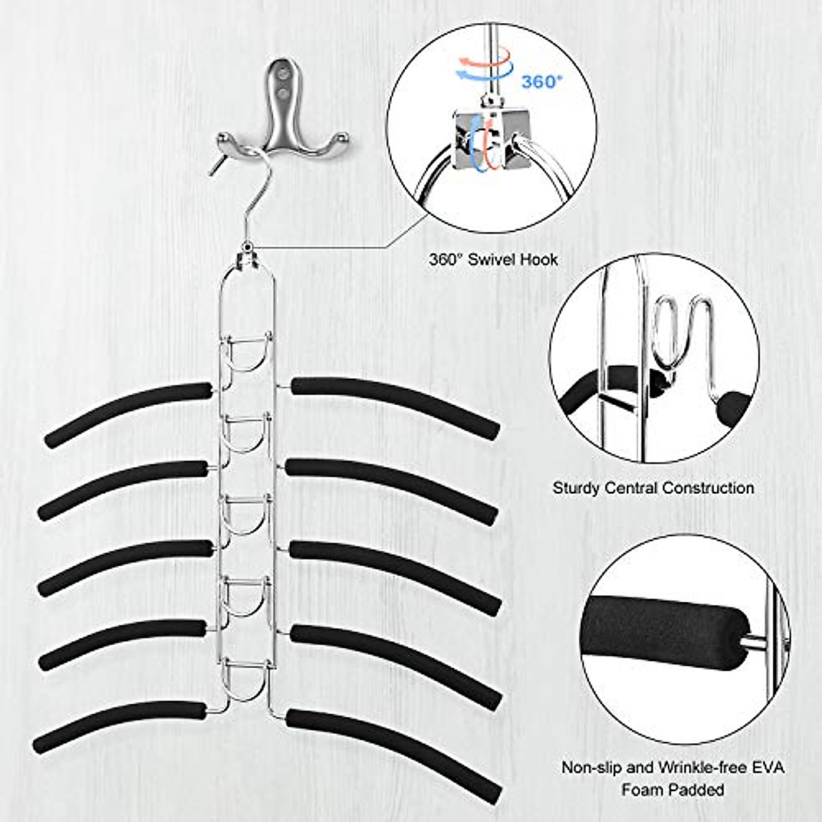 Mastom 4 Pack 5 in 1 Space Saving Hangers, Multilayer Metal Clothes Hanger Space Saver Coat Hangers, Anti-Slip Foam Padded Shirt Suit Hanger for Closet Storage Organizer