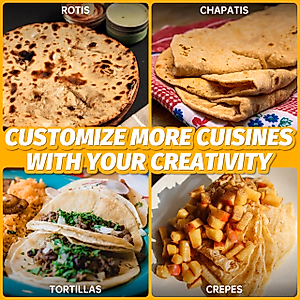 FineMade 8'' Electric Tortilla Maker Machine, Compact Roti Maker, Maquina Para Hacer Tortillas, Electric Tortilla Press, Prensa Para Tortillas, Crepe Maker, Recipe Included, Matte Black