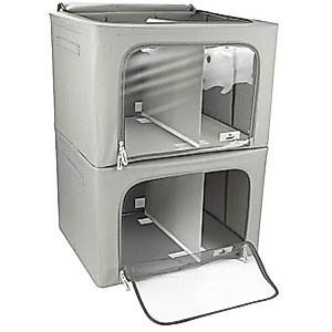 Storage Bins with Divided Interior - Stackable & Foldable Clothes Organizer Bags, Fabric Storage Container Organizers with Metal Oxford Frame Large Window & Carry Handles, Organization for Bedroom, Closet, Bedding, Linens, Clothes, Books & Toys - By Sorbu