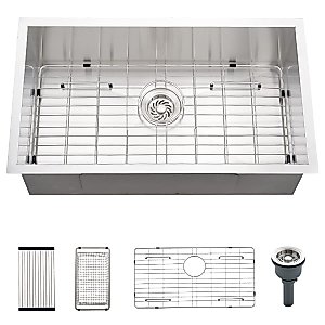 32 Undermount Stainless Steel Kitchen Sink - Dorzom 32"x17" 18 Gauge 9 Inch Deep Stainless Steel Single Bowl Under Mount Kitchen Sink Basin with Accessories