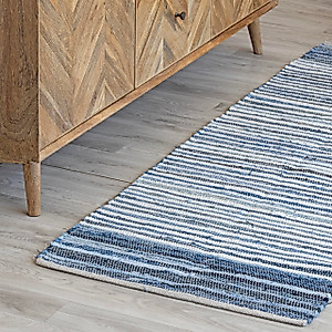 HOMEMONDE Chindi Rag Rug 20"x32" Rectangle Recycled Cotton Hand Braided Reversible Boho Rugs for Doormat/Kitchen/Living Room (Blue)