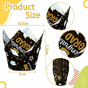Nuenen 200 Pcs Graduation Tulip Cupcake Liners 2024 Congrats Grad Paper Baking Cups Greaseproof Muffin Liners Holders Graduation Cap Cup Cake Paper Cup Tulip Cupcake Wrappers for Party(Black, Gold)
