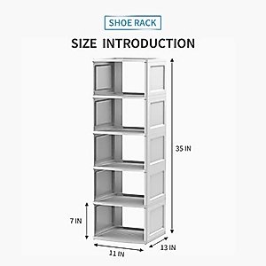 KOUPA 6-Tier Shoe Rack Storage Organizer，Stackable and Adjustable Multi-Function shoe boxes，Space Saving Shoe Shelf Bins ,Extra Large Capacity, Shoe Cubby（Grey）