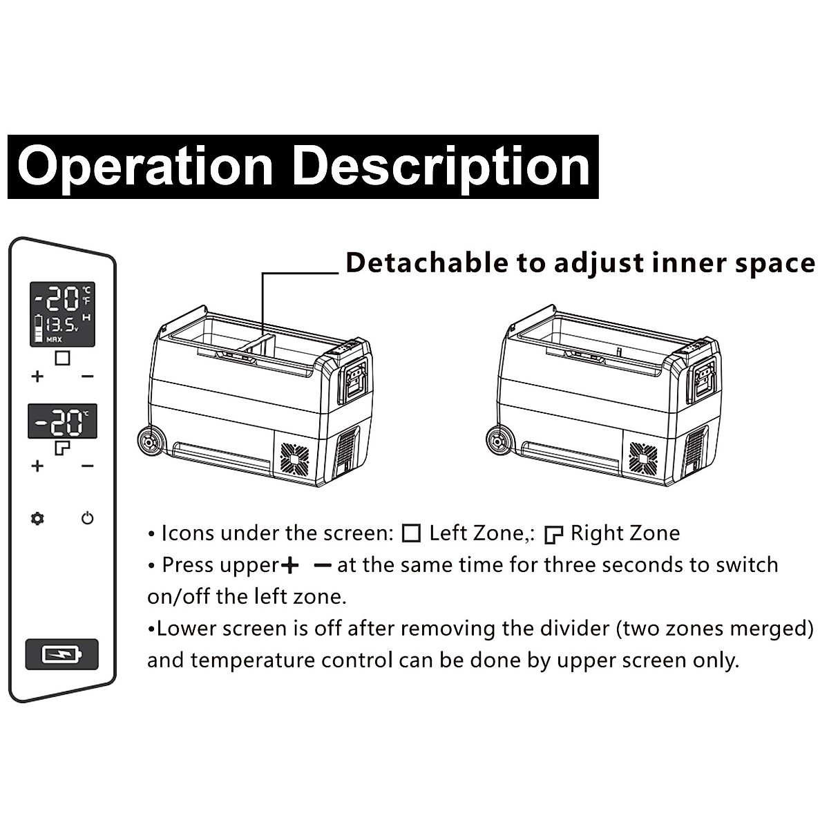 Alpicool T60 Dual Temperature Control Portable Refrigerator 63 Quart Compact Fridge Mini Freezer -12/24V DC and 110-240V AC