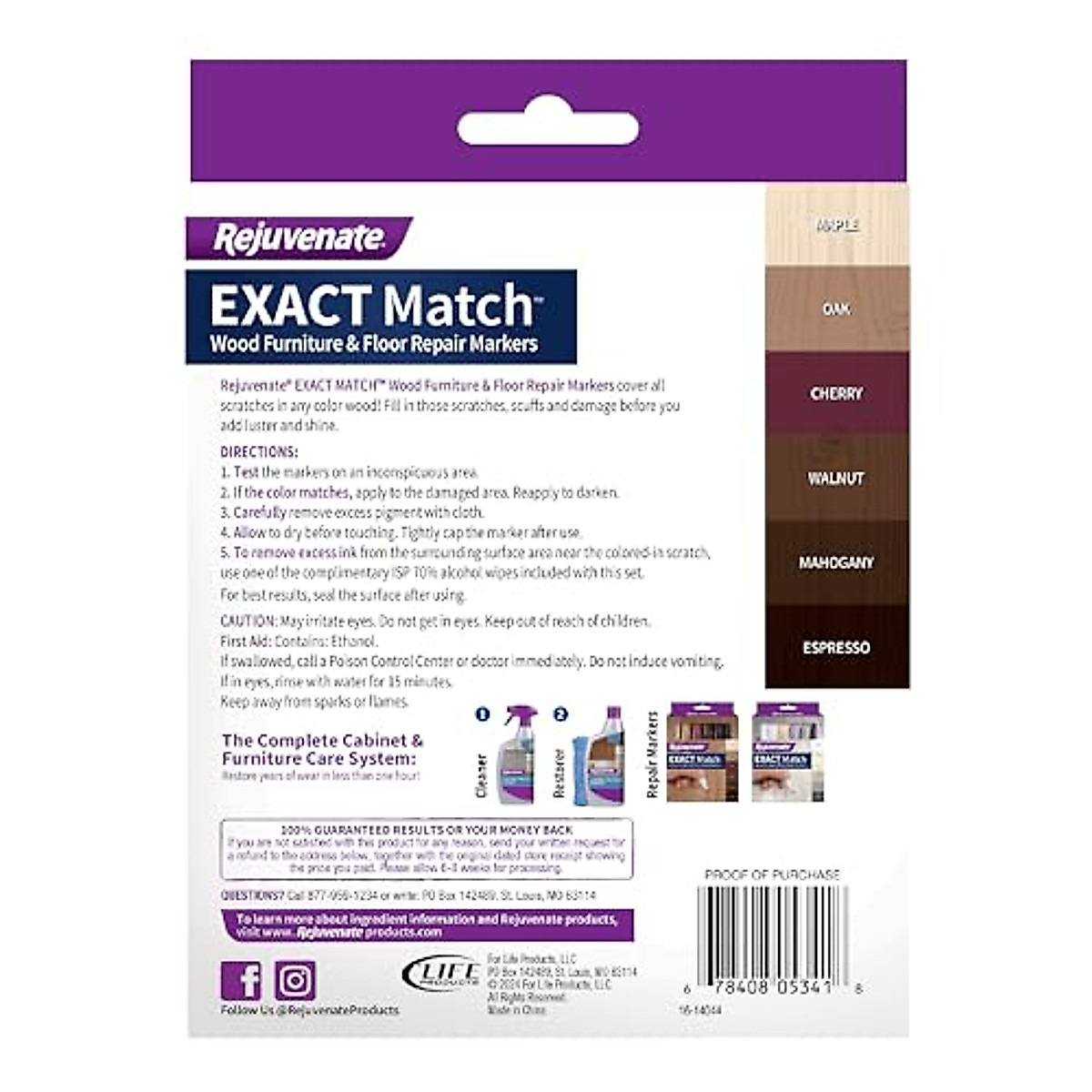 Rejuvenate Wood Furniture & Floor Repair Markers, Touch-Up Markers Fills In Scratches, Maple Oak Cherry Walnut Mahogany Espresso