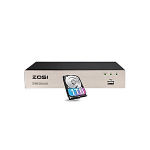 ZOSI 5MP Lite 8 Channel 4 in 1 HD TVI CCTV DVR,AI Human/Vehicle Detection,Mobile Remote Access,H.265+ 8CH 1080P Surveillance Video Recorder 1TB Hard Drive for Home Security Camera System
