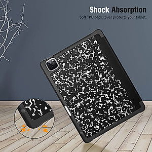 Fintie SlimShell Case for iPad Pro 11-inch (4th / 3rd Generation) 2022/2021 - Soft Flexible TPU Stand Back Cover with Pencil Holder, Also Fit iPad Pro 11" 2nd / 1st Gen, Composition Book Black