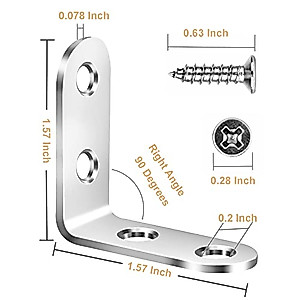 16PCS L Brackets Corner Braces Pndbnq 304 Stainless Steel 90 Degree Right Angle Brackets Waterproof Metal Shelf Support Brackets for DIY Wood Frame Wall Cabinet Furniture L Fastners with 64pcs Screws