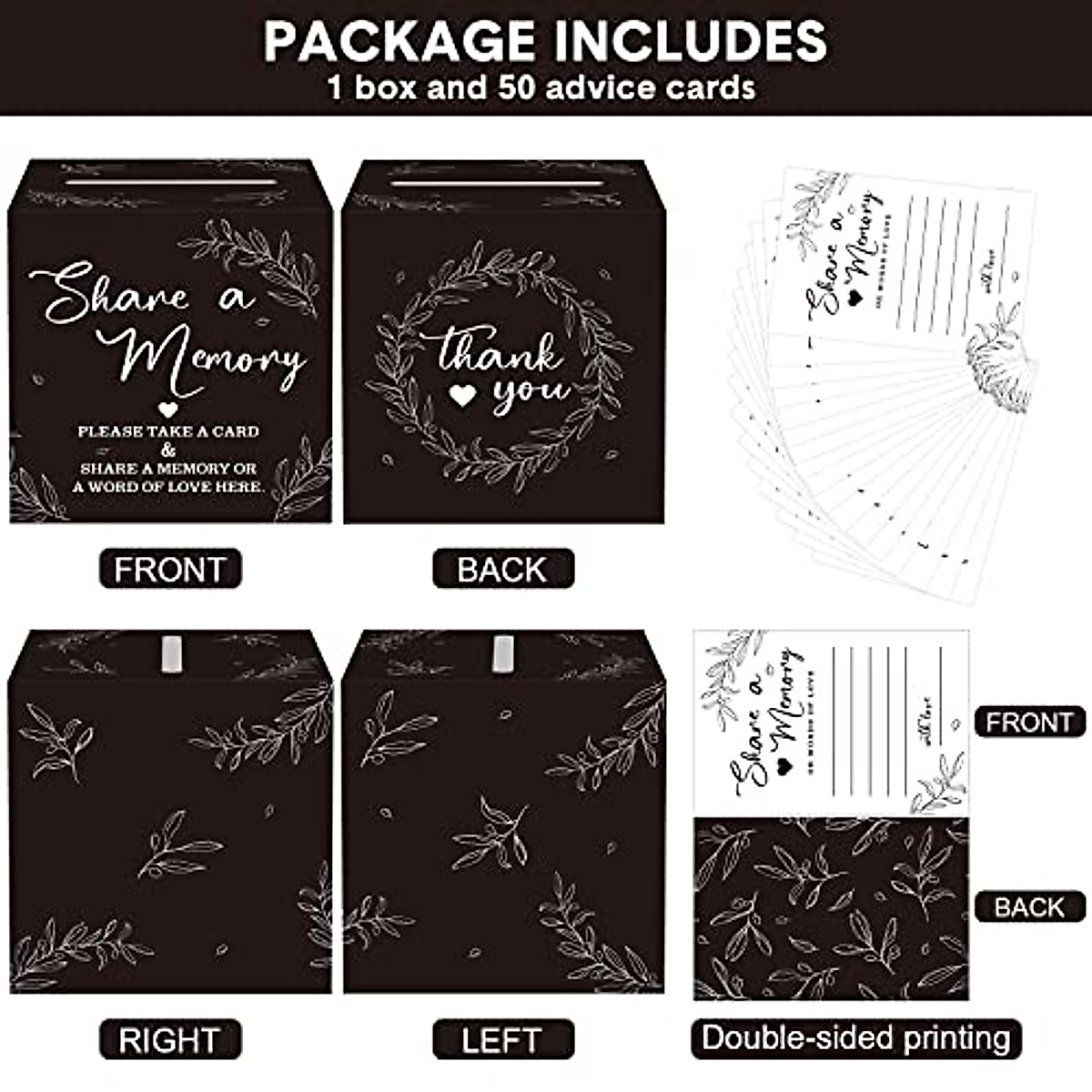 Pajean 50 Pcs Greenery Share a Memory Cards for Collections of Life, Memory Cards Box Guest Card Ideas for Funeral Graduation