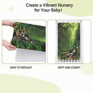Rainforest Themed Fitted Mini Crib Sheets,Portable Mini Crib Sheets Ultra Soft Material-Baby Sheet for Boys Girls,24“ x38“,Green Brown