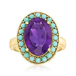 Ross-Simons Turquoise and 4.80 Carat Amethyst Halo Ring in 18kt Gold Over Sterling. Size 9