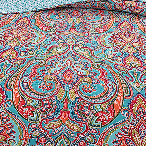 Newrara Jacquard Style Cotton 3 Pcs Patchwork Bedspread Boho Quilt Sets Queen Size（Red）