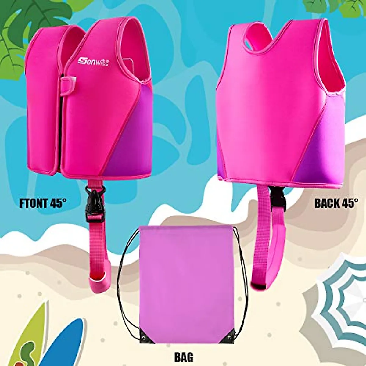 Baby Girl Swim Vest - Genwiss Toddler Swim Vest for Age 18 Months - 2 Years Baby Toddler Fit 20-28 lbs, Size Small, Pink