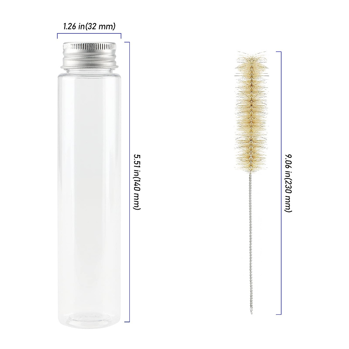 ZEONHEI 40 PCS 110ml Clear Plastic Test Tubes with Screw Caps, 140 x 32mm Flat Test Tubes, Plastic Storage Tubes for Bath Salt and Candy Storage, Science Party Favors