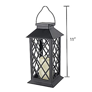 HUADADA 11" Outdoor Garden Decorative Candle Lantern with LED Flamelss Candle,Flicher LED Light and Plastic Candle,Tabletop or Hanging Lantern
