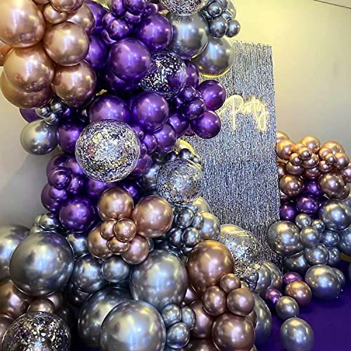 Metallic Silver Balloon Garland Arch Kit 100 Pack 18/12/10/5 Inch Latex Party Balloons Different Sizes Confetti Balloons Chrome Balloon for Engagement Wedding Graduation Christmas Party Decorations