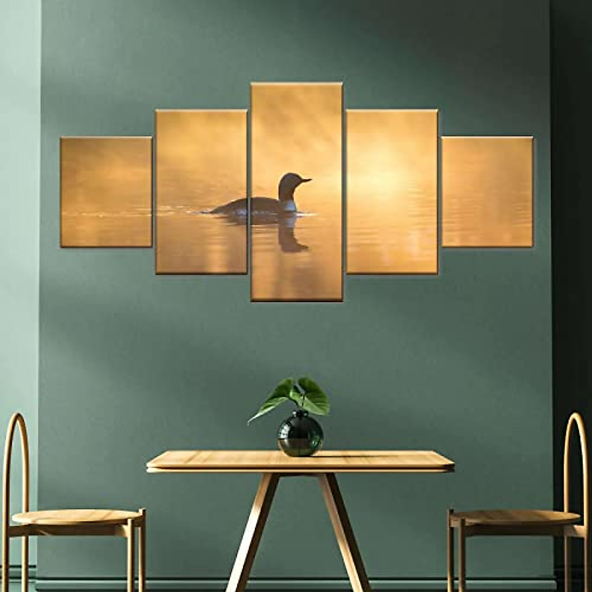 5 Pieces Canvas Wall Art Modern Home Decor Loon In Misty Waters Framed Artwork Pictures for Wall Decor Pictures for Living Room 60x32 Inch