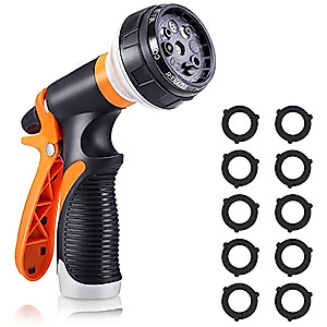 Garden Hose Nozzle Water Hose Sprayer with 8 Watering Spray Patterns Heavy Duty High Pressure Garden Hose Sprayer with 10 Rubber Gaskets for Gardening Watering Cleaning Cars Showering Pets