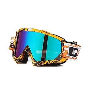 Wonzone Off Road Riding Motorcycle Bike Dirt Goggles Windproof Snowboard Ski Goggles Eyewear Adjustable UV Protective Outdoor Glasses Portable Motorcycle Cross-Country Goggles (Orange/Black, Rainbow)