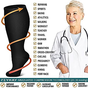 FEYHAY Copper Compression Socks (3 Pairs) 20-30 mmHg Circulation is Best Athletic & Daily for Men & Women, Running, Climbing