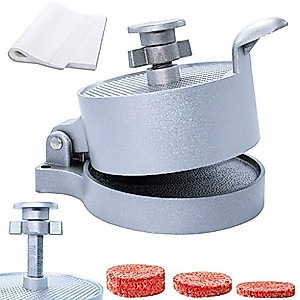 laffeya Burger Press, Hamburger Maker with 50 Non Stick Patty Papers, Adjustable Burger Press Makes 4 1/2" Patties, 1/4Lb to 3/4Lb (Burger Press with Paper)