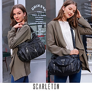 Scarleton Purses for Women Large Hobo Bags Washed Vegan Leather Shoulder Bag Satchel Tote Top Handle Handbags, H129201, Black