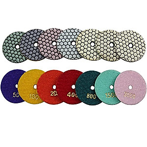 Konfor Diamond Dry/Wet 3" Polishing Pads for Stone Polisher, 7-Step Abrasive Buffing Set