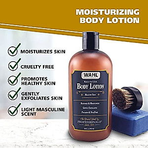 Wahl Body Lotion with Essential Oils, Hydroxy Acid and Ceramides to Exfoliate, Restore, Moisturize All Skin Types – 24 Oz - Model 805606A