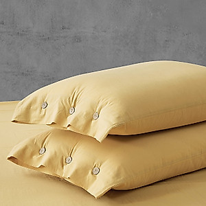 melingo Cotton Duvet Covers King Size, Mustard Yellow Quilt Cover, Soft, Cooling, Breathable Bedding Collection with Buttons Closure. 3 Pieces Solid Color (1 Comforter Cover + 2 Pillow Cases)