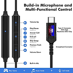 USB C Headphone, TITACUTE Type C Earphone Magnetic Wired Earbud for Samsung S22 Ultra S23 S21 S20 Galaxy Z Flip 4 Fold A53 A54 Google Pixel 7 6 6a Noise Canceling Stereo in-Ear Headset with Microphone