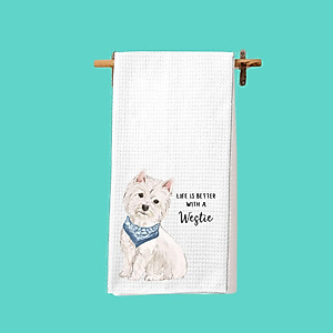 Watercolor Life is Better with a West Highland Terrier "Westie" Microfiber Kitchen Tea Bar Towel Gift for Animal Dog Lover