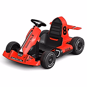 YUFU Electric Go Kart 12V Battery Powered Ride On Car Outdoor Racer for Kids Adults Electric Vehicle Toy for Boys Girls with Bluetooth and Remote Control (Red)