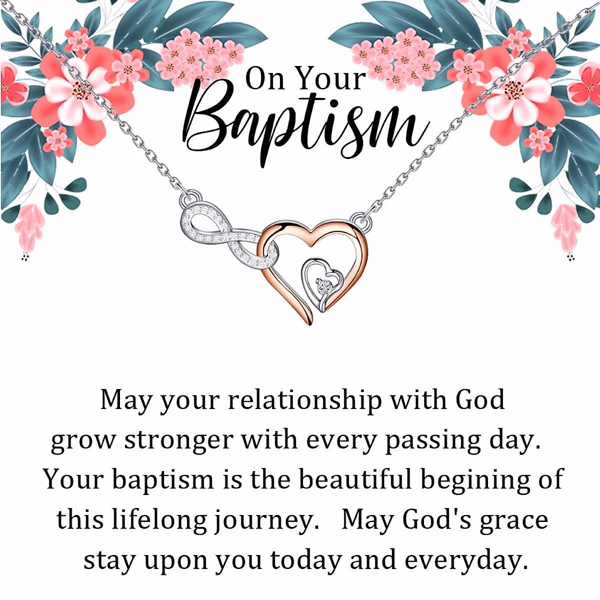 FOTAP Baptism Gift On Your Baptism Gift Baptism Jewelry Newborn Gift Double Heart Pendant Necklace Thank you Gift (Your Baptism NC)