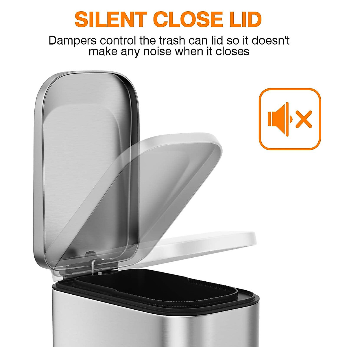 BETHEBEST 15 Liter/4 Gallon Trash Can with Soft Close Lid,Stainless Steel Trash Can with Removable Wastebasket, Step Trash Can for Bathroom,Kitchen,Office (Silver)